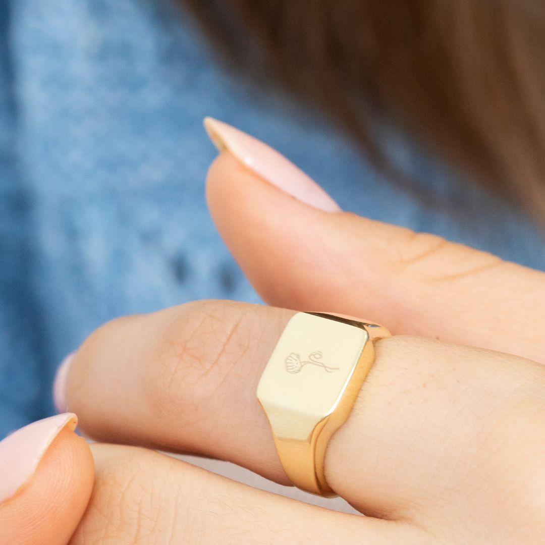 Gift for Her - Birth Flower Signet Ring - Rings - Silveristic